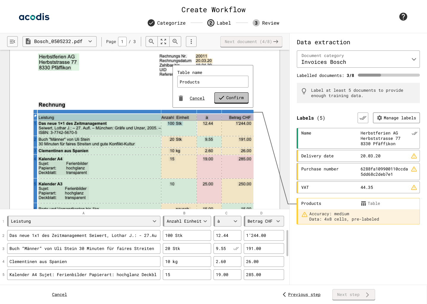 OCR Table Extraction Using Deep Learning (DL)